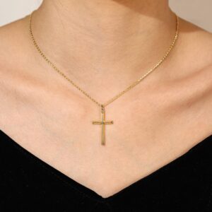 FANCIME Yellow Gold Plated 925 Sterling Silver Beveled Cross Pendant Necklace Dainty Fine Delicate Jewelry Easter Gifts for Women 18 INCHES