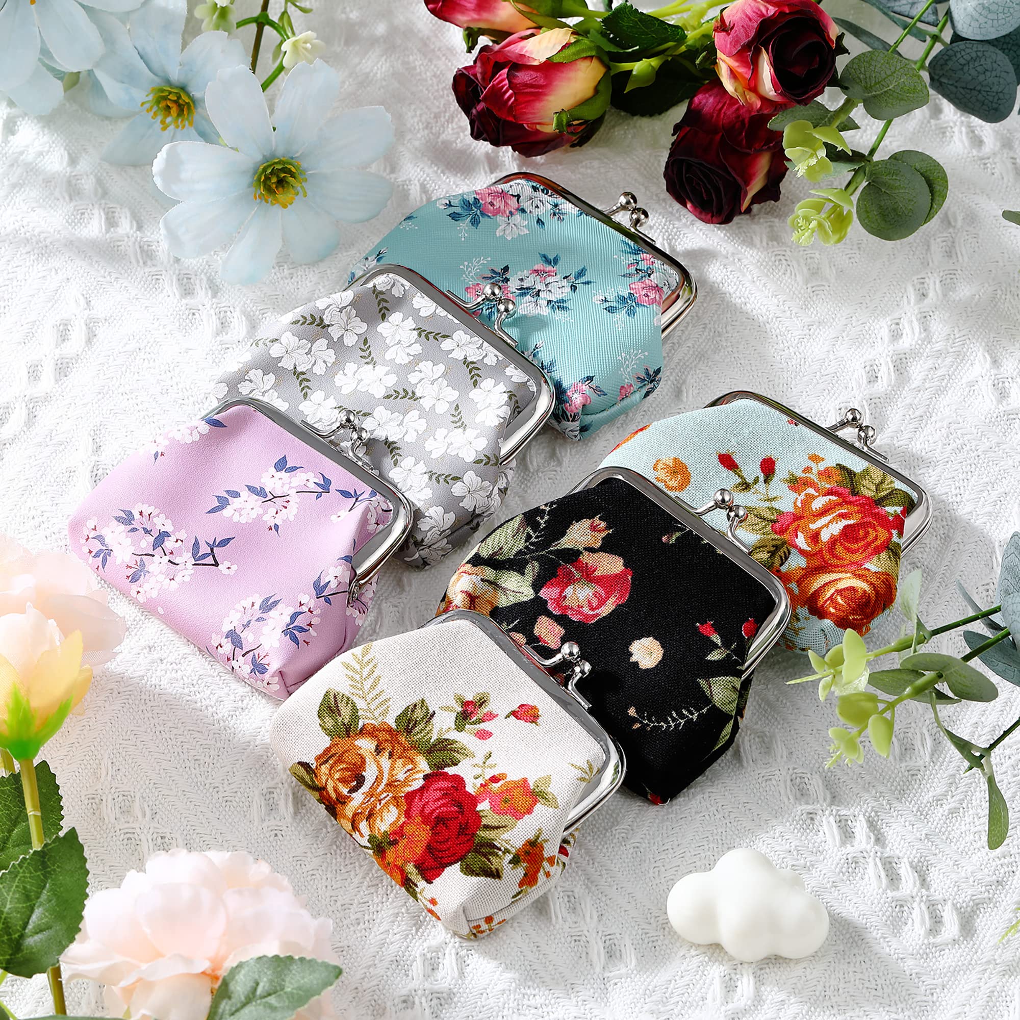 10 Packs Women Coin Purse Small Coin Purses Pouches Cute Change Wallets for Women Kiss Lock Change Purse Change Pouch (Floral)