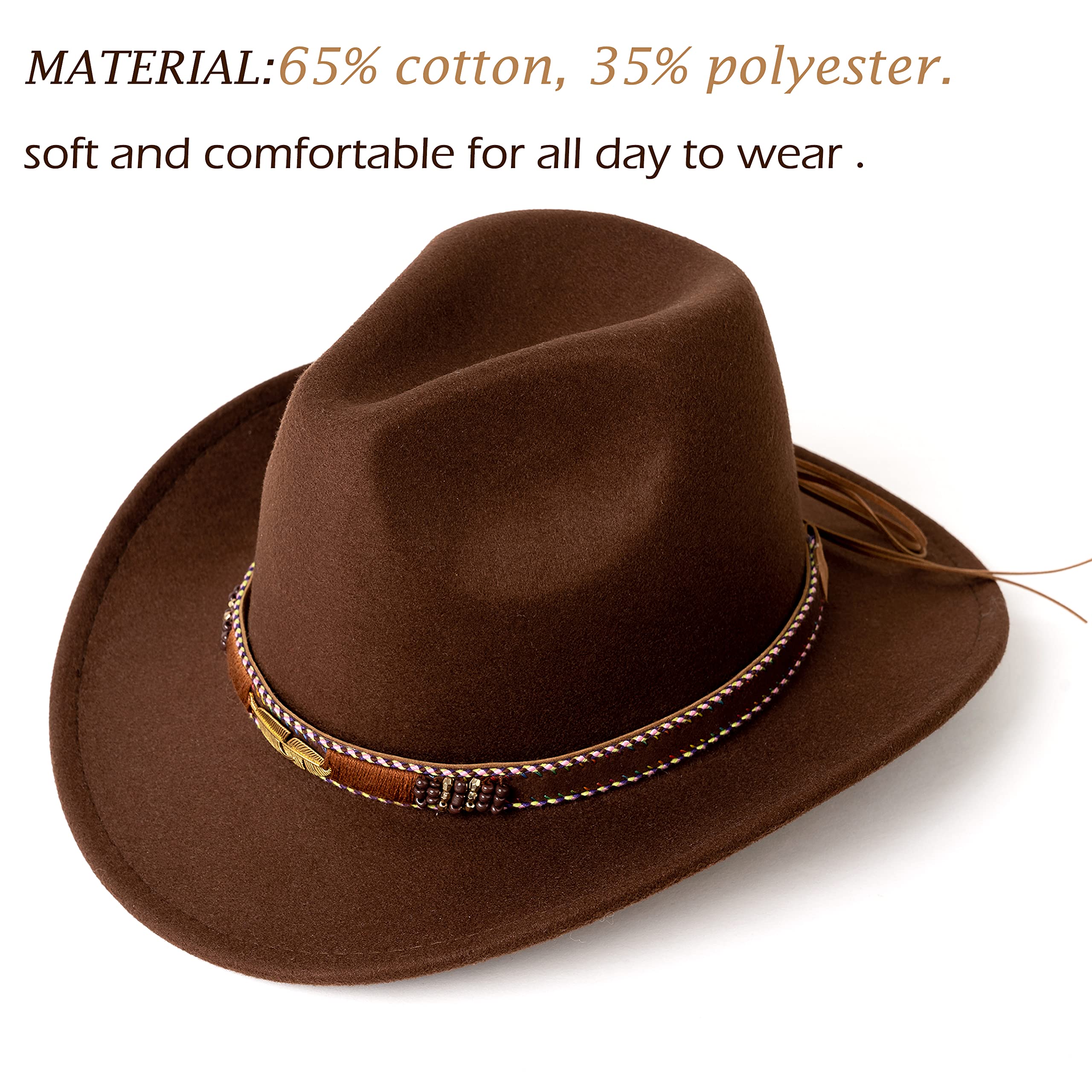 HUDANHUWEI Western Cowboy Hat Wide Brim Outdoor Fedora Hat Coffee