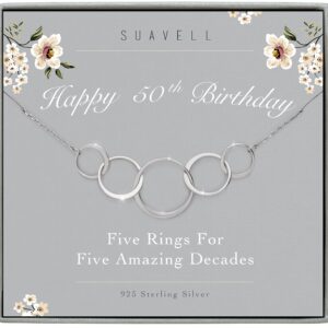 Suavell 5 Circle Necklace Pendant, 50th Birthday Gifts for Women. Sterling Silver Chain Necklace, Minimalist Jewelry, Dainty Necklace. Daughter Gift from Mom, Gifts for Women Turning 50