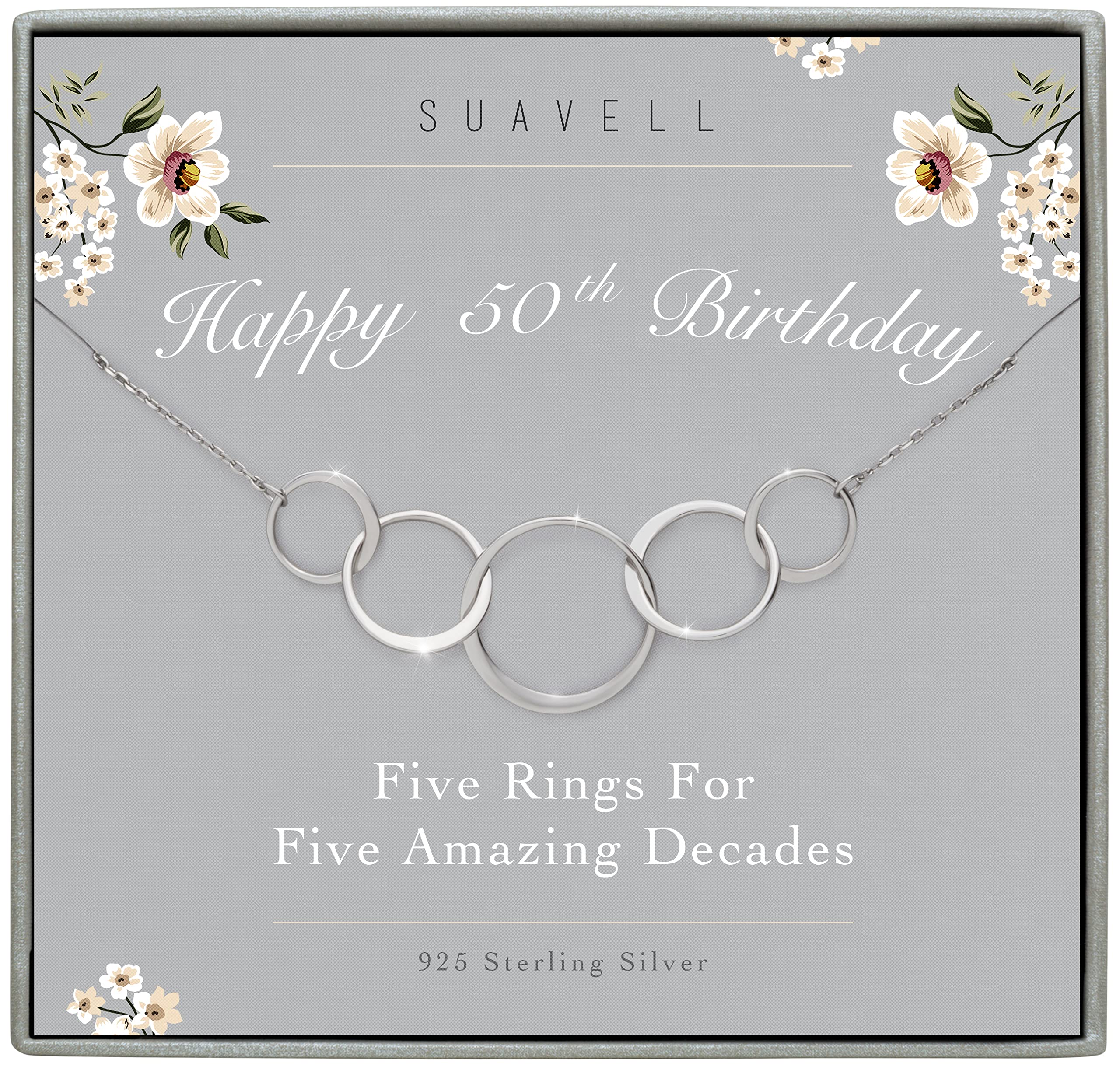 Suavell 5 Circle Necklace Pendant, 50th Birthday Gifts for Women. Sterling Silver Chain Necklace, Minimalist Jewelry, Dainty Necklace. Daughter Gift from Mom, Gifts for Women Turning 50