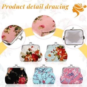 10 Packs Women Coin Purse Small Coin Purses Pouches Cute Change Wallets for Women Kiss Lock Change Purse Change Pouch (Floral)