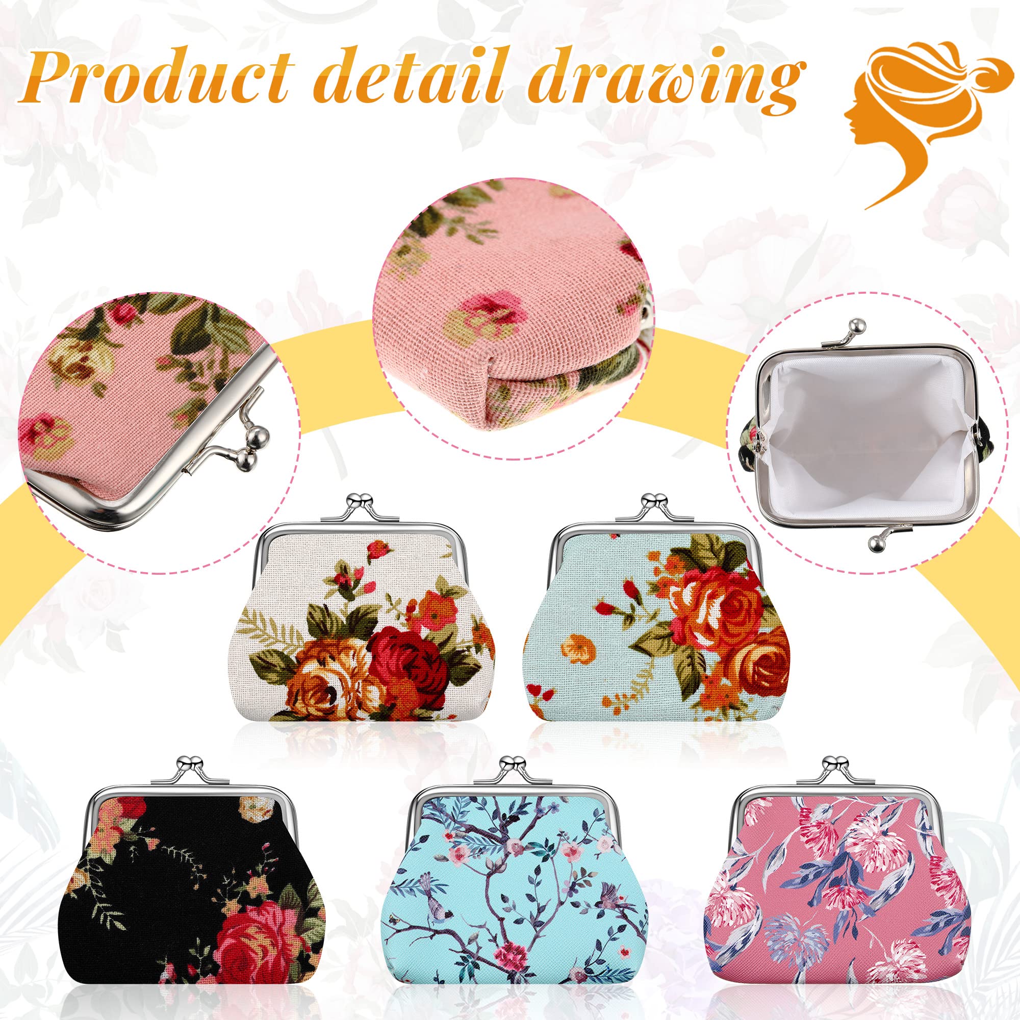 10 Packs Women Coin Purse Small Coin Purses Pouches Cute Change Wallets for Women Kiss Lock Change Purse Change Pouch (Floral)