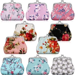 10 packs women coin purse small coin purses pouches cute change wallets for women kiss lock change purse change pouch (floral)