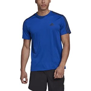 adidas men's aeroready designed 2 move sport 3-stripes tee, team royal blue/black, large