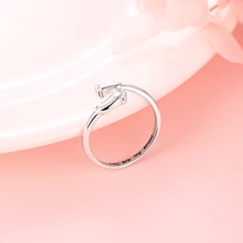 WOUOVO Adjustable Mom and Baby Feet Ring 925 Sterling Silver Engraved You Are My Angle,Miscarriage Mother's Love, Christmas Adjustable Open Ring Gifts for Women Daughter