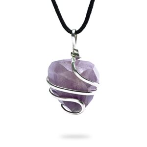 amethyst tumbled wrapped pendant by ayana crystals – authentic february birthstone, handcrafted pendant for spiritual healing and emotional balance