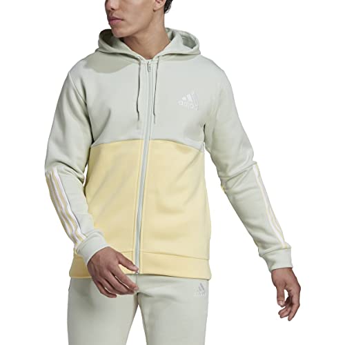 adidas Men's Essentials Colorblock Full Zip Hoodie, Linen Green/Almost Yellow, Large