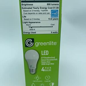 Greenlite 4 Pack 9W LED 60W Equivalent, Non-Dimmable Light Bulb