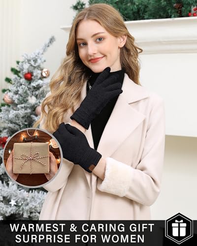 FZ FANTASTIC ZONE Womens Winter Touchscreen Gloves for Cold Weather, Chenille Warm Knit Gloves