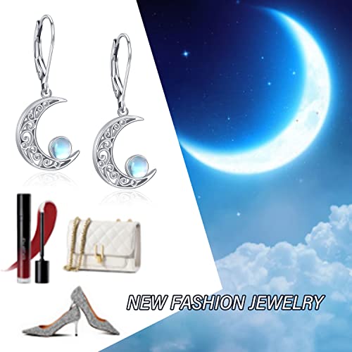 Moon Earrings 925 Sterling Silver Moonstone Earrings For Women Celtic Moon Dangle Earring Jewelry Gifts For Women