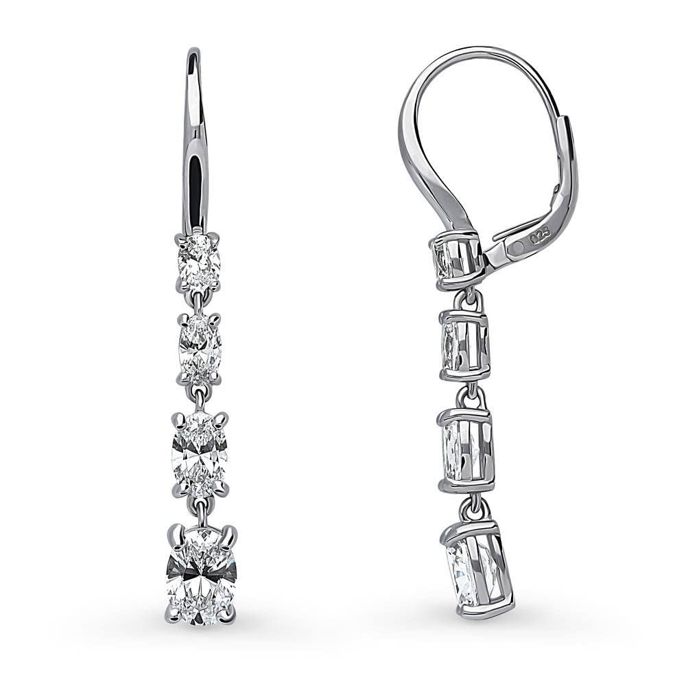 BERRICLE Sterling Silver Graduated Cubic Zirconia CZ Leverback Dangle Drop Earrings for Women, Rhodium Plated