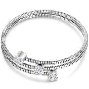 jude jewelers stainless steel cable wire wrap style stacking wedding party holiday bangle bracelet (silver)