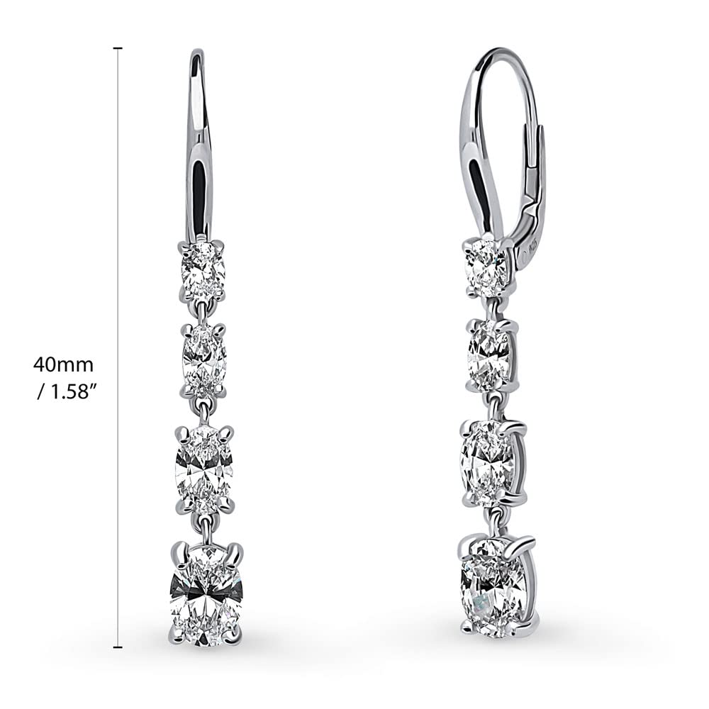 BERRICLE Sterling Silver Graduated Cubic Zirconia CZ Leverback Dangle Drop Earrings for Women, Rhodium Plated