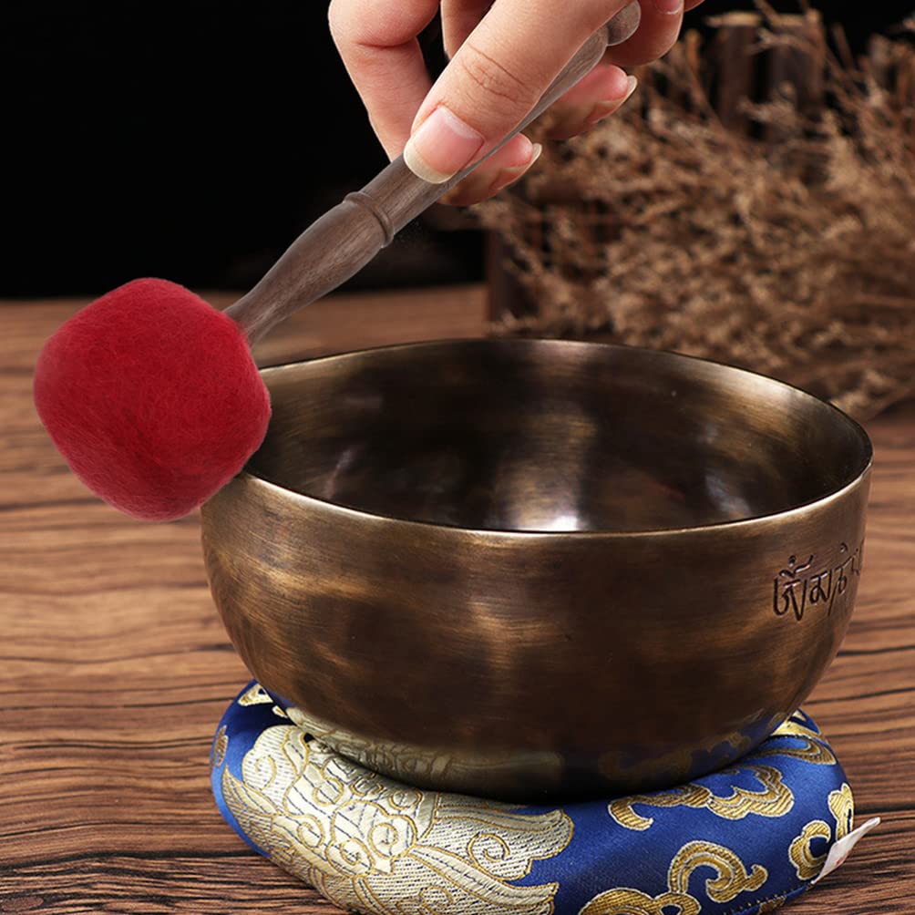 Singing Bowl Mallet Striker Stick: Wooden Sound Stick Buddha Red Sound Bowl Mallet Tibetan Bowl Felt Wrapped Striker for Meditation Yoga Relaxation