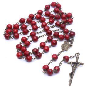 christmas deep red crystal beads rosary necklace catholic prayer jerusalem holy soil medal cross holy land antique religious rosaries beads collection