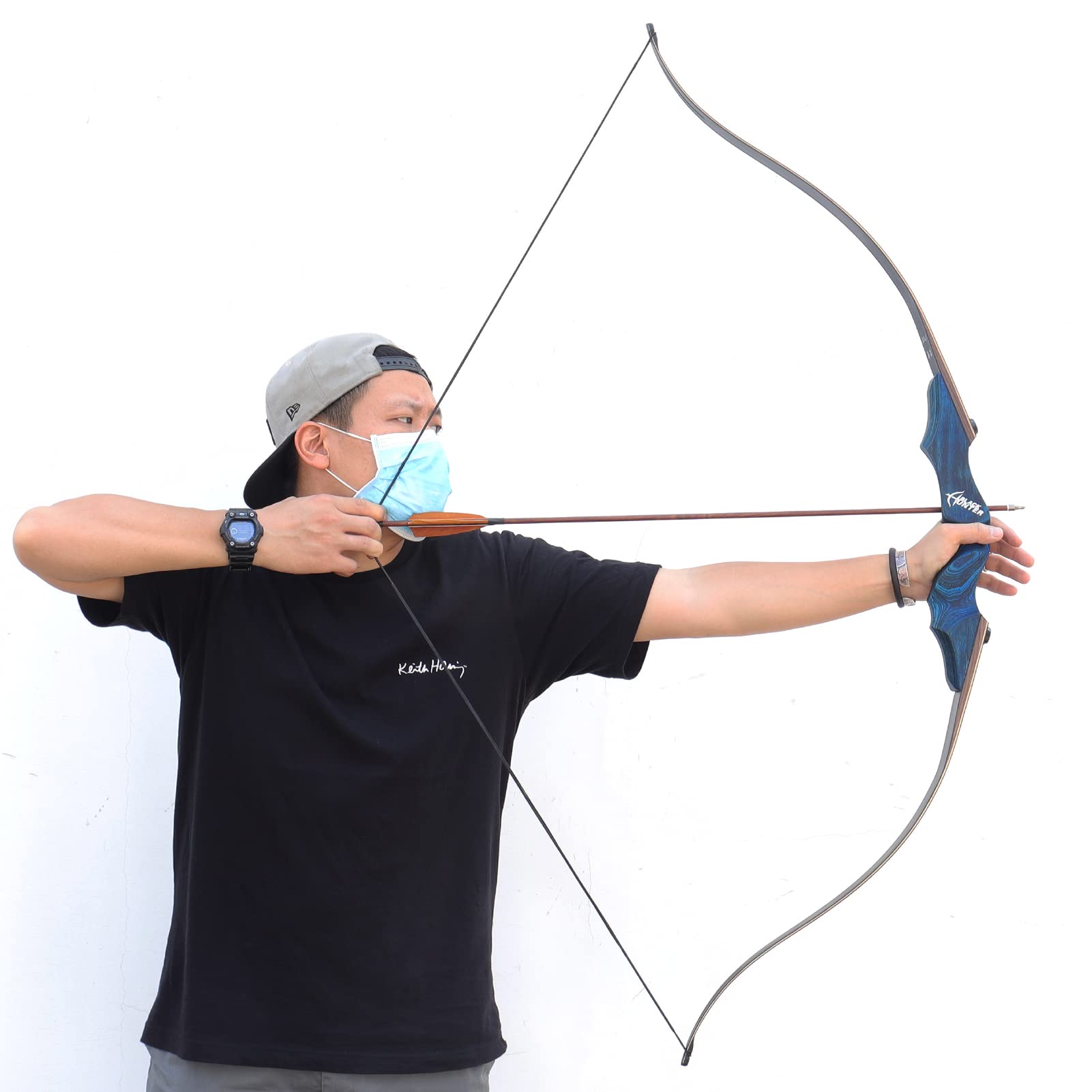 OBTOUTDOOR Black Hunter Original Takedown Recurve Bows for Adults Archery Recurve Bow Set 60" 20-60 lbs Right Hand for Outdoor Targets Practice Hunting Training Competition (Blue-60lbs)