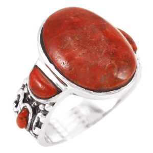 turquoise network coral ring sterling silver 925 genuine gemstones size 6 to 11 (9)