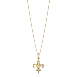 14k yellow gold fleur de lis pendant rope chain necklace (18 inch)