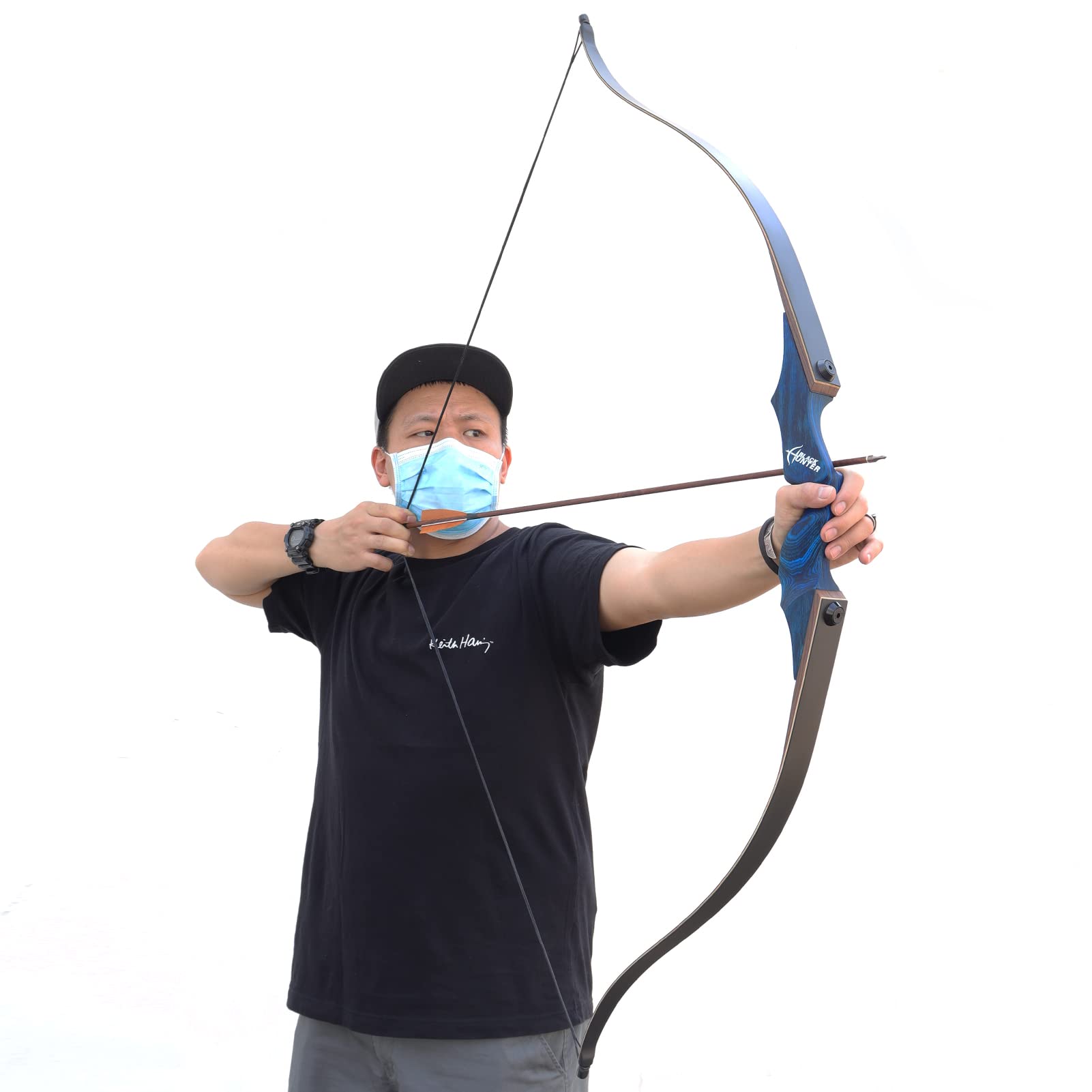 OBTOUTDOOR Black Hunter Original Takedown Recurve Bows for Adults Archery Recurve Bow Set 60" 20-60 lbs Right Hand for Outdoor Targets Practice Hunting Training Competition (Blue-60lbs)