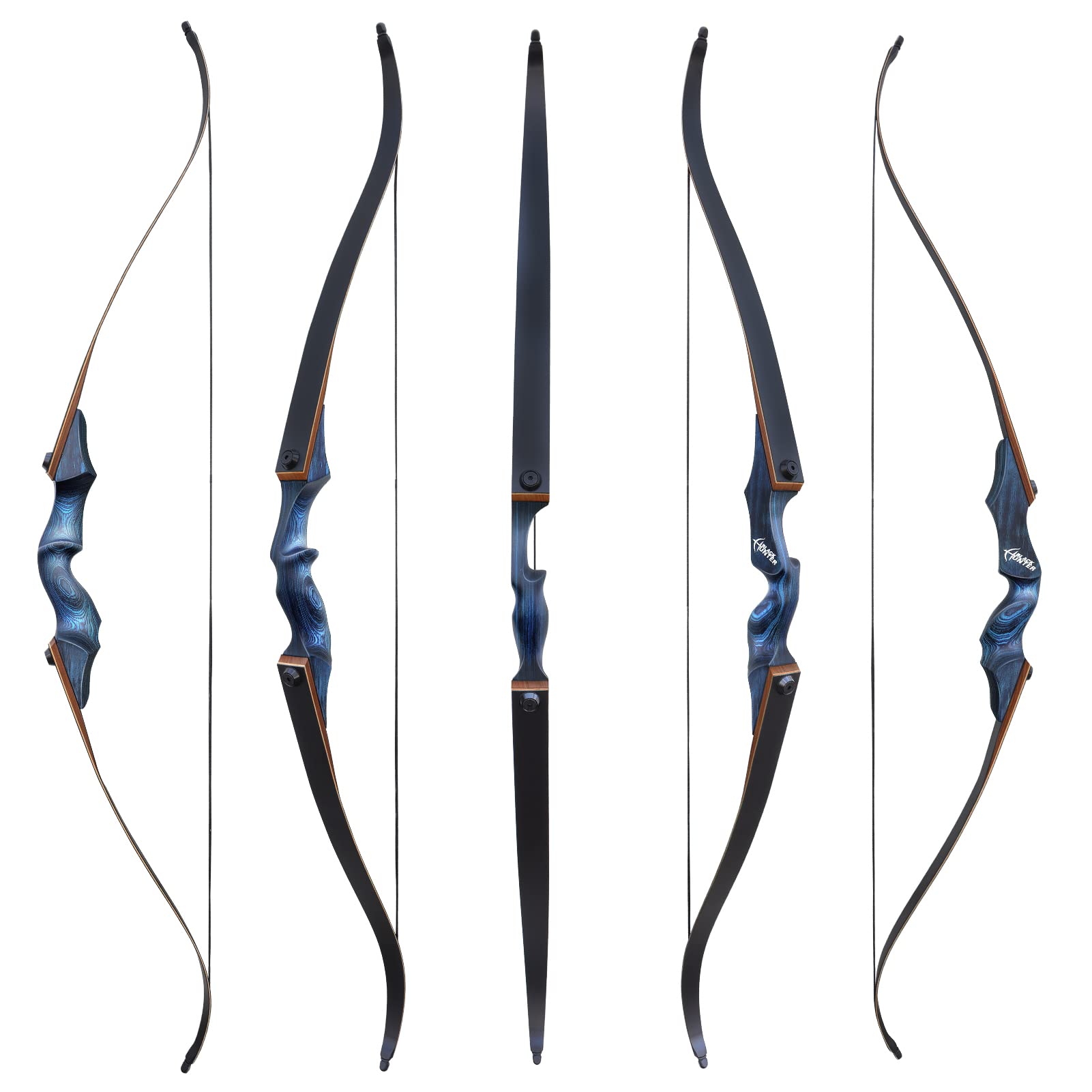 OBTOUTDOOR Black Hunter Original Takedown Recurve Bows for Adults Archery Recurve Bow Set 60" 20-60 lbs Right Hand for Outdoor Targets Practice Hunting Training Competition (Blue-60lbs)