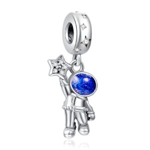 annmors astronaut in the galaxy dangle charm 925 sterling silver for woman bead gifts for women bracelet&necklace t734