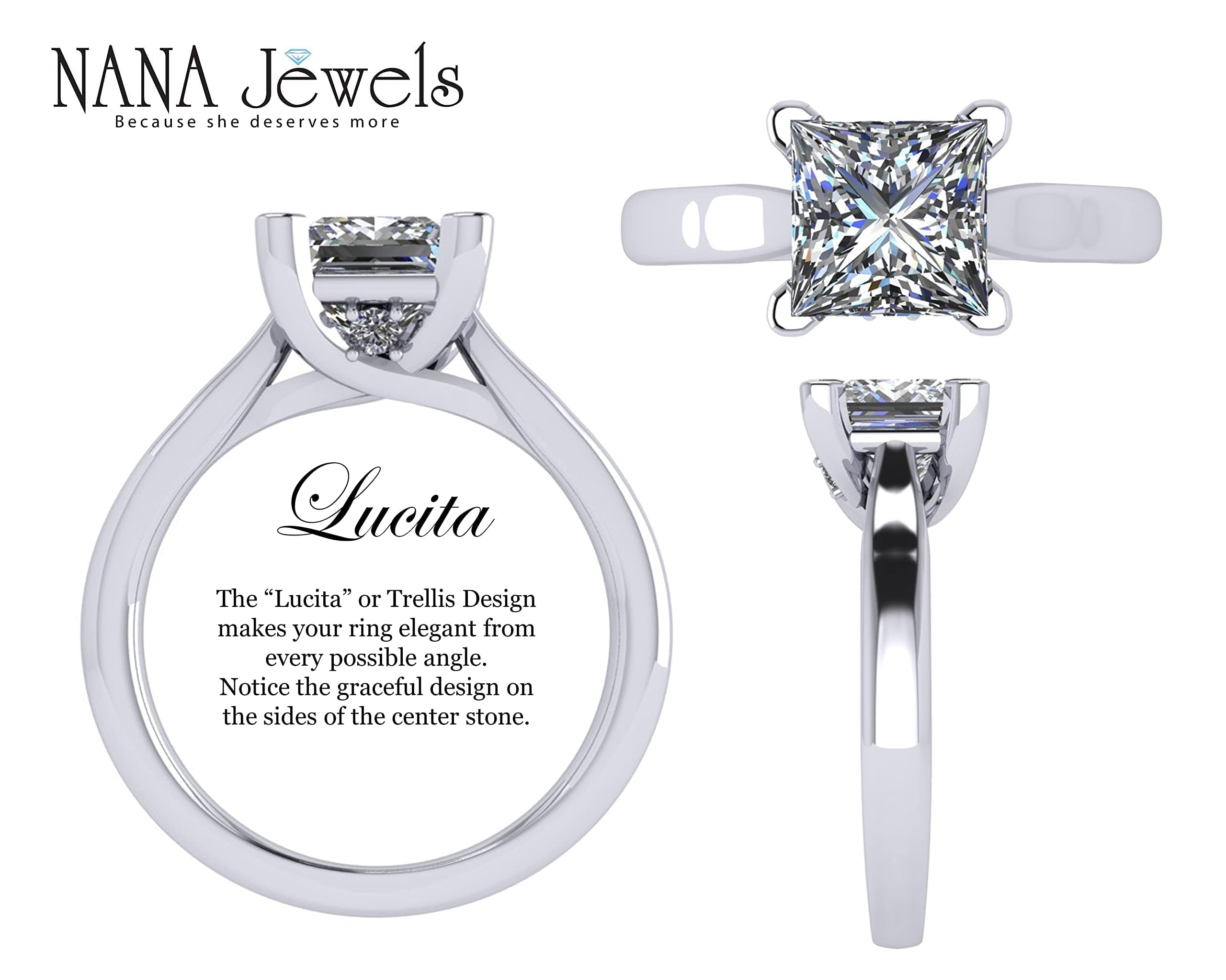 NANA Jewels 2.00ct Princess Lucita Solitaire Engagement Ring Wedding Set Pure Brilliance Zirconia in Silver Size 7