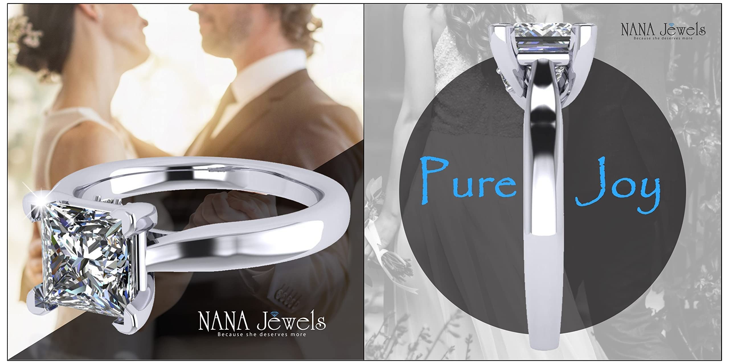 NANA Jewels 2.00ct Princess Lucita Solitaire Engagement Ring Wedding Set Pure Brilliance Zirconia in Silver Size 7