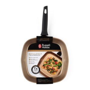 Russell Hobbs RH01674BEU7 Opulence Collection Non-Stick 28 cm Griddle Pan, Induction and Dishwasher Safe, PFOA Free, Black and Gold, Aluminium, Grill Pan, Sear, Fry, Metal Utensil Safe, Easy Clean