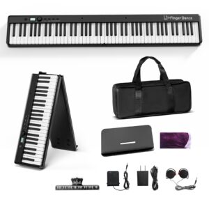 finger dance folding piano keyboard 88 keys, portable electric keyboard with bluetooth midi, full size digital piano, wood grain, semi-weighted, touch sensitive, with storage bag for beginner