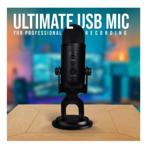 Blue Microphones Yeti Blackout USB Microphone Bundle with Desktop Boom Arm Microphone Stand, Closed-Back Studio Monitor Headphones and Pop Filter (4 Items)