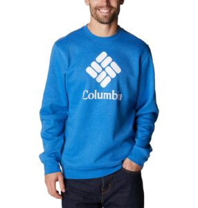 columbia men's trek crew, bright indigo heather/csc stacked logo, x-large