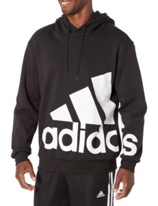 adidas men's essentials giant logo fleece hoodie, black/white, medium