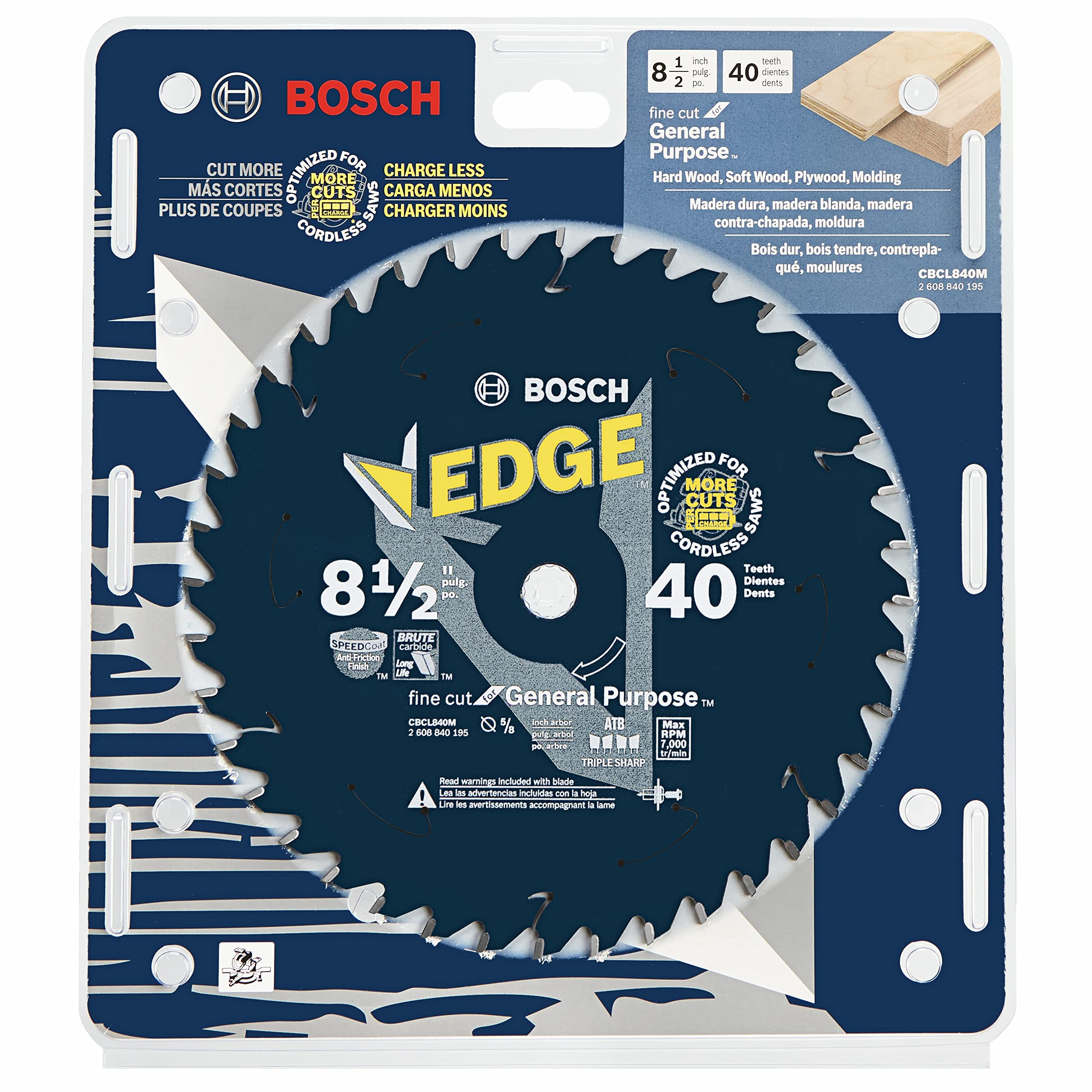 Bosch CBCL840M 8-1/2" 40 Tooth Edge Cordless Circular Saw Blade for General Purpose