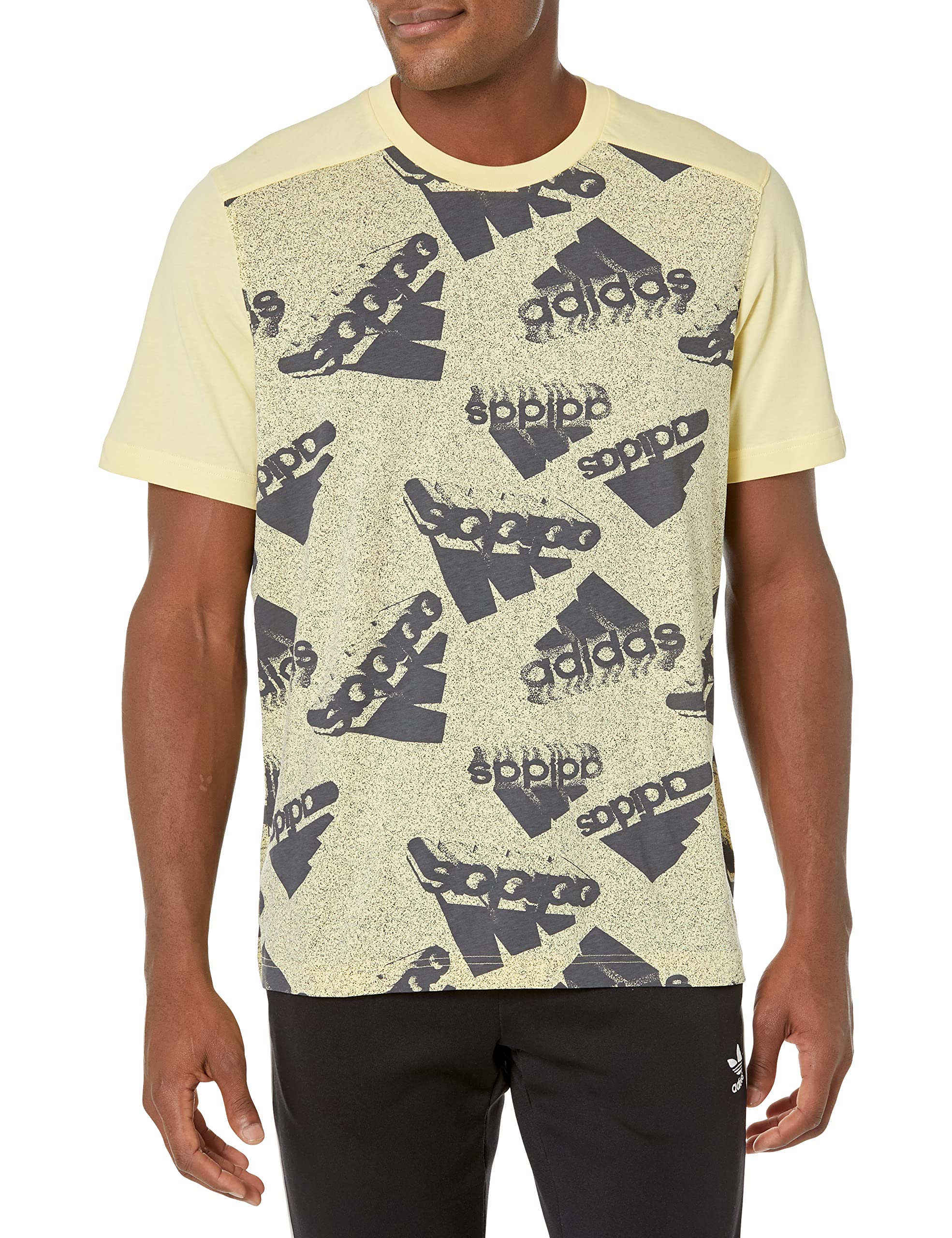 adidas Men's Essentials Brandlove All Oversize Logo Tee, Almost Yellow/Linen Green, X-Large