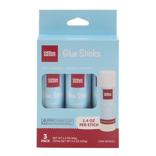 Office Depot® Brand Glue Sticks, 1.4 Oz, Clear, Pack of 3 Glue Sticks