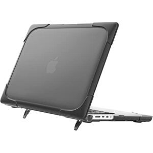 procase for macbook pro 14 inch case 2023 2022 2021 m3 a2918 a2992 m2 a2779 m1 a2442 with pro/max chip, heavy duty hard shell dual layer protective cover with fold kickstand -black