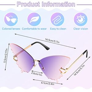 Weewooday 2 Pairs Butterfly Sunglasses Butterfly Rimless Sunglasses Butterfly Glasses Eyewear Butterfly Sunglasses for Women Men (Purple and Pink, Gray and Blue)