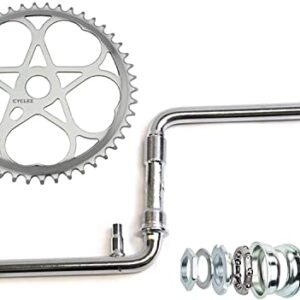 CYCLEZ One-Piece Beach Cruiser Crankset Includes 46 Teeth Chrome Sprocket (46T), 170mm Crank, and Complete Bottom Bracket Replacement Kit (Hearts)