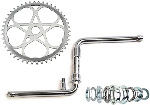 CYCLEZ One-Piece Beach Cruiser Crankset Includes 46 Teeth Chrome Sprocket (46T), 170mm Crank, and Complete Bottom Bracket Replacement Kit (Hearts)