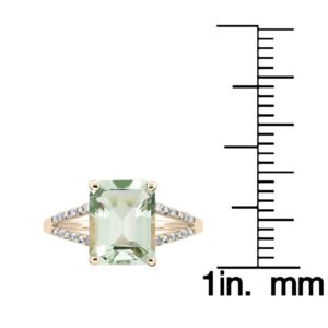 10k Yellow Gold Genuine Emerald-Shape Green Amethyst and Split-Shank Diamond Ring