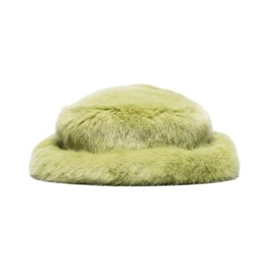 ynocfri women winter faux fur bucket hat solid color fluffy warm fisherman cap streetwear (green)