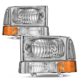 oedro headlight assembly compatible with 1999-2004 ford f250/f350/f450/f550 super duty/2000-2004 ford excursion, headlamp with amber reflector clear lens