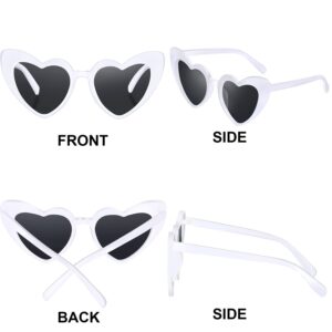 Frienda 6 Pairs Heart Shaped Sunglasses Cat Eye Sunglasses Vintage Heart Glasses for Wedding Costume Party (White-Grey)