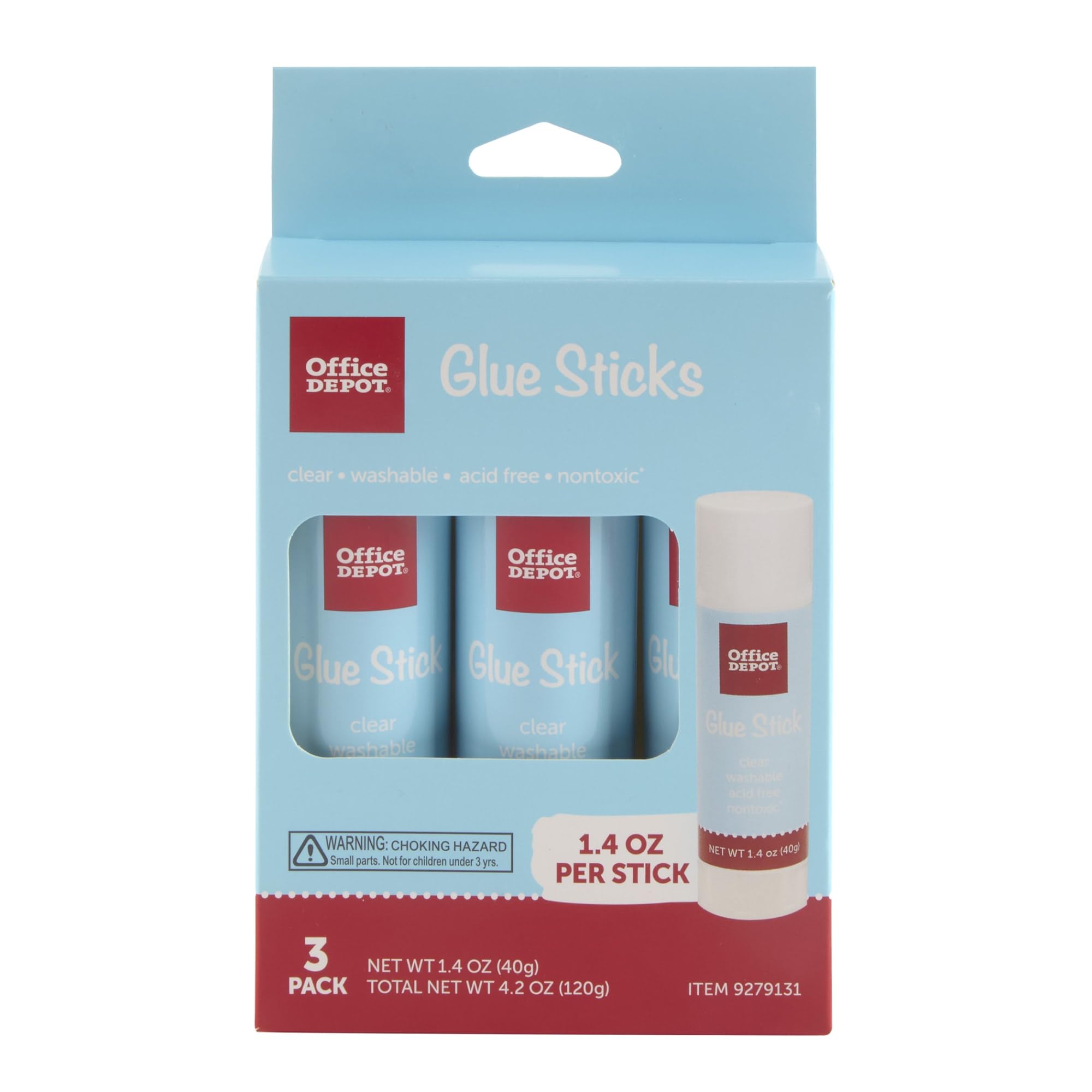 Office Depot® Brand Glue Sticks, 1.4 Oz, Clear, Pack of 3 Glue Sticks