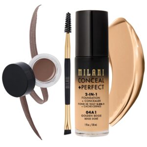 milani conceal + perfect 2-in-1 foundation + concealer (golden beige) and stay put brow color (dark brown)