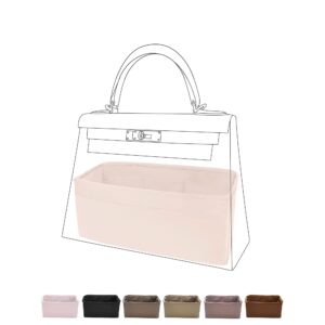 dgaz purse bag organizer insert, silk, luxury handbag tote in bag shapers, fits kelly mini i/mini ii /20/25/28/32/35/40 bags (craie, kl25)