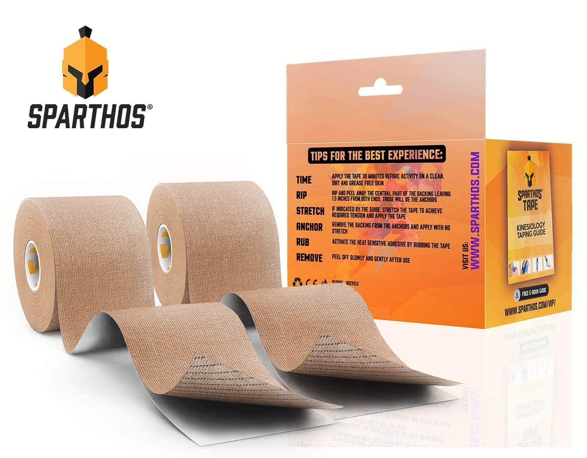 Sparthos Kinesiology Tape [Desert Beige - Pack of 2] x Ice Packs for Injuries [Size Medium + Cover]