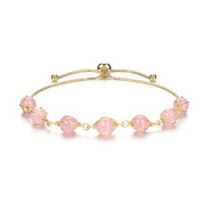 manifo natural rose quartz crystals bracelet 14k gold reiki healing crystal gemstone adjustable link bracelets for yoga meditation