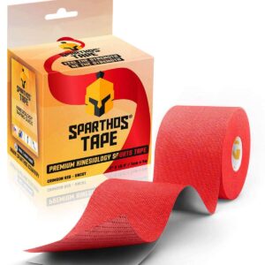 Sparthos Kinesiology Tape [Crimson Red - 16.4ft Uncut Roll] x Ice Packs for Injuries [Size Medium + Cover]